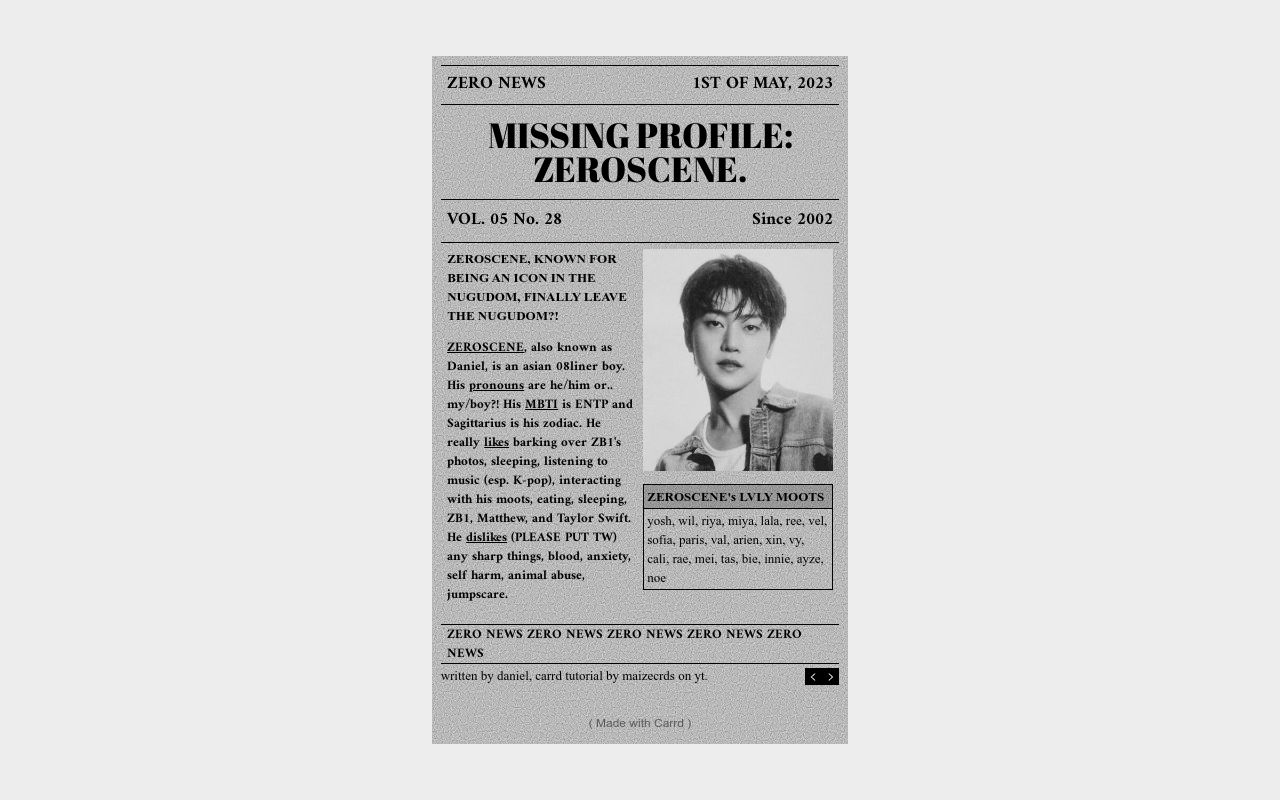 MISSING PROFILE: ZEROSCENE.